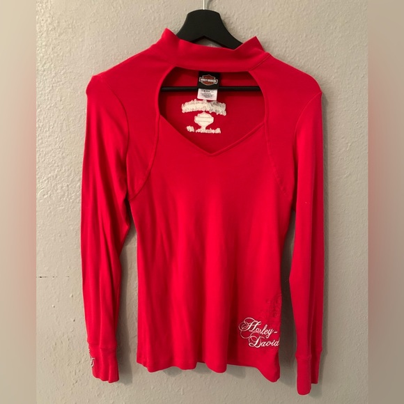Harley-Davidson | Tops | Vintage Harley Davidson Red Key Hole Cut Out ...